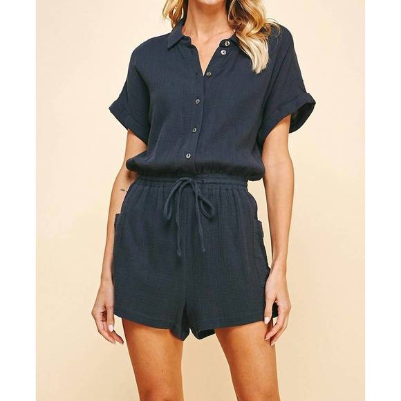 Pinch | Pants & Jumpsuits | New Pinch Gauze Button Down Romper In Ink ...